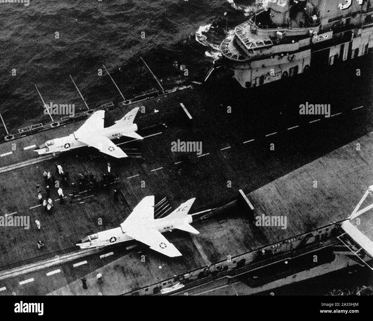 F8U-1s on USS Bon Homme Richard (CVA-31) before transcontinental flight ...