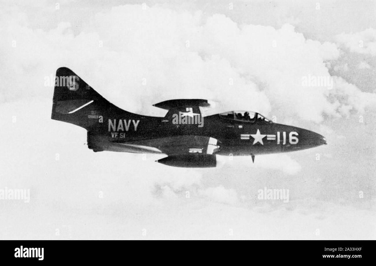 F9F-5 Panther VF-51 in flight c1953 Stock Photo - Alamy