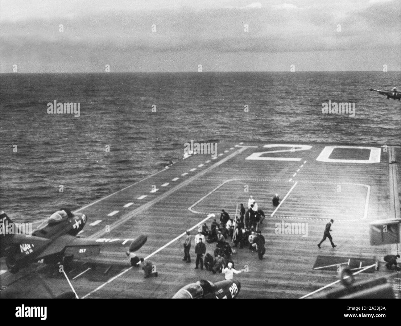 F9F-5s from VA-36 are launched from USS Bennington (CVA-20) c1955 Stock ...