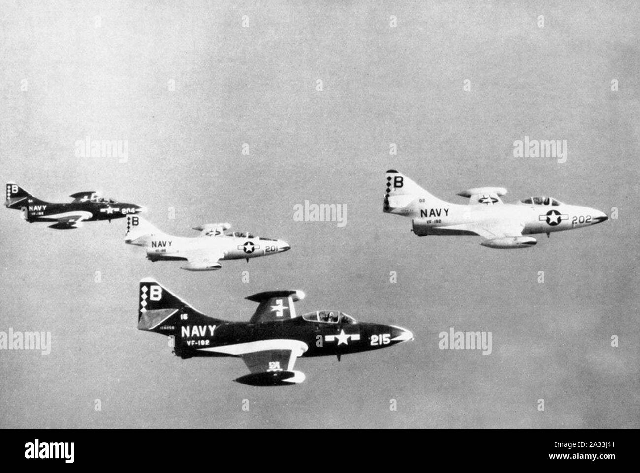 F9F-5 Panthers of VF-192 in flight 1955 Stock Photo - Alamy