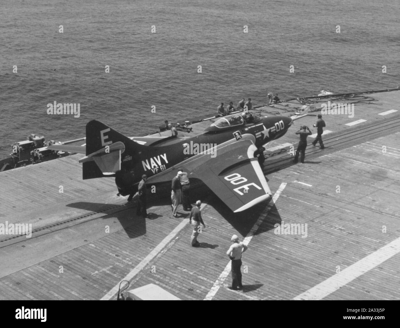 F9F-8 Cougar of VF-61 aboard USS Intrepid (CVA-11) on 20 April 1956 ...