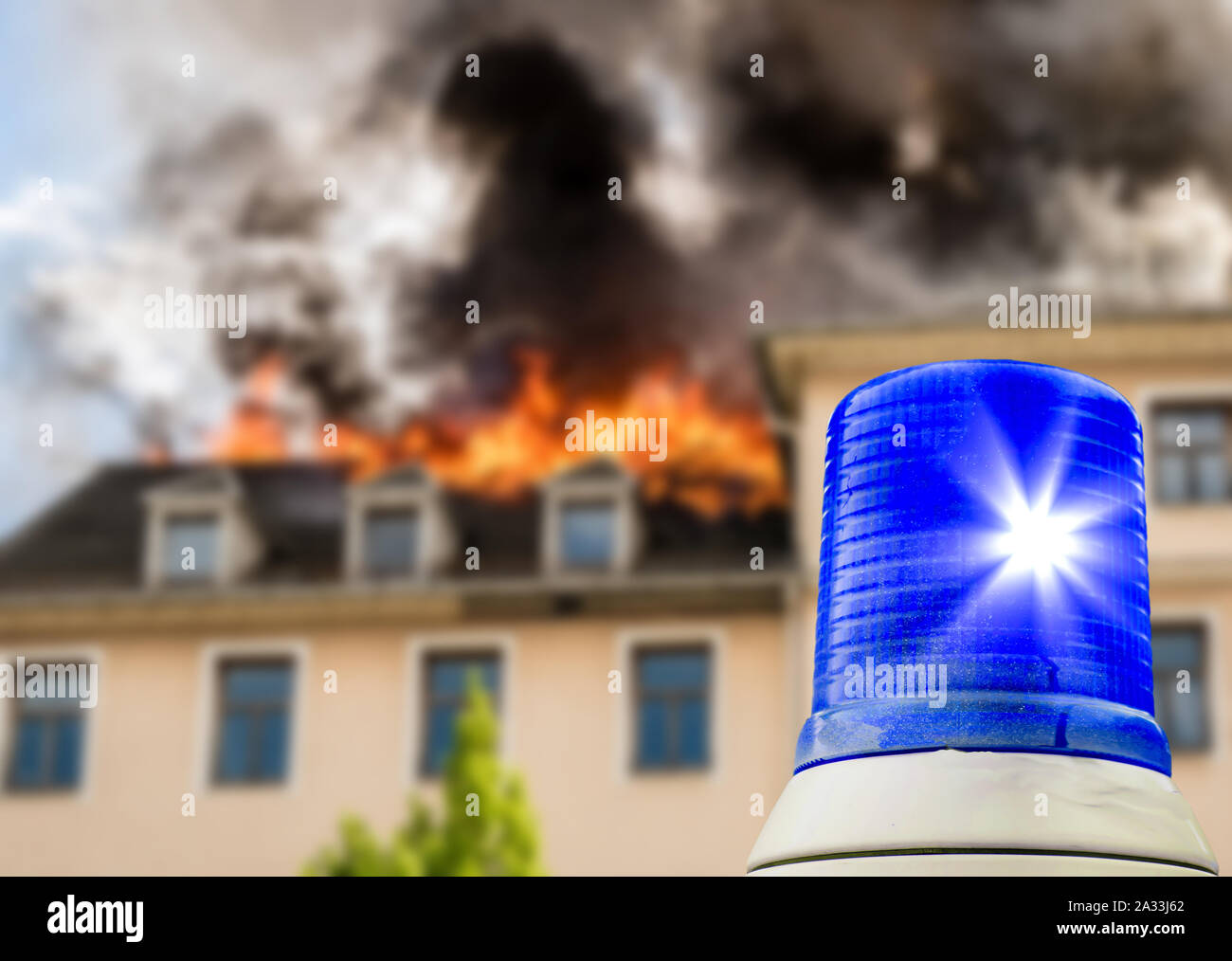 Blue light at fire roof truss Stock Photo - Alamy