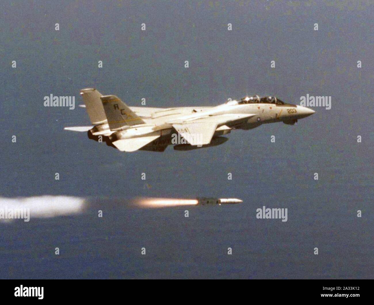 F-14A Tomcat of VF-32 fires AIM-54 Phoenix missile, circa 1989 (NNAM ...