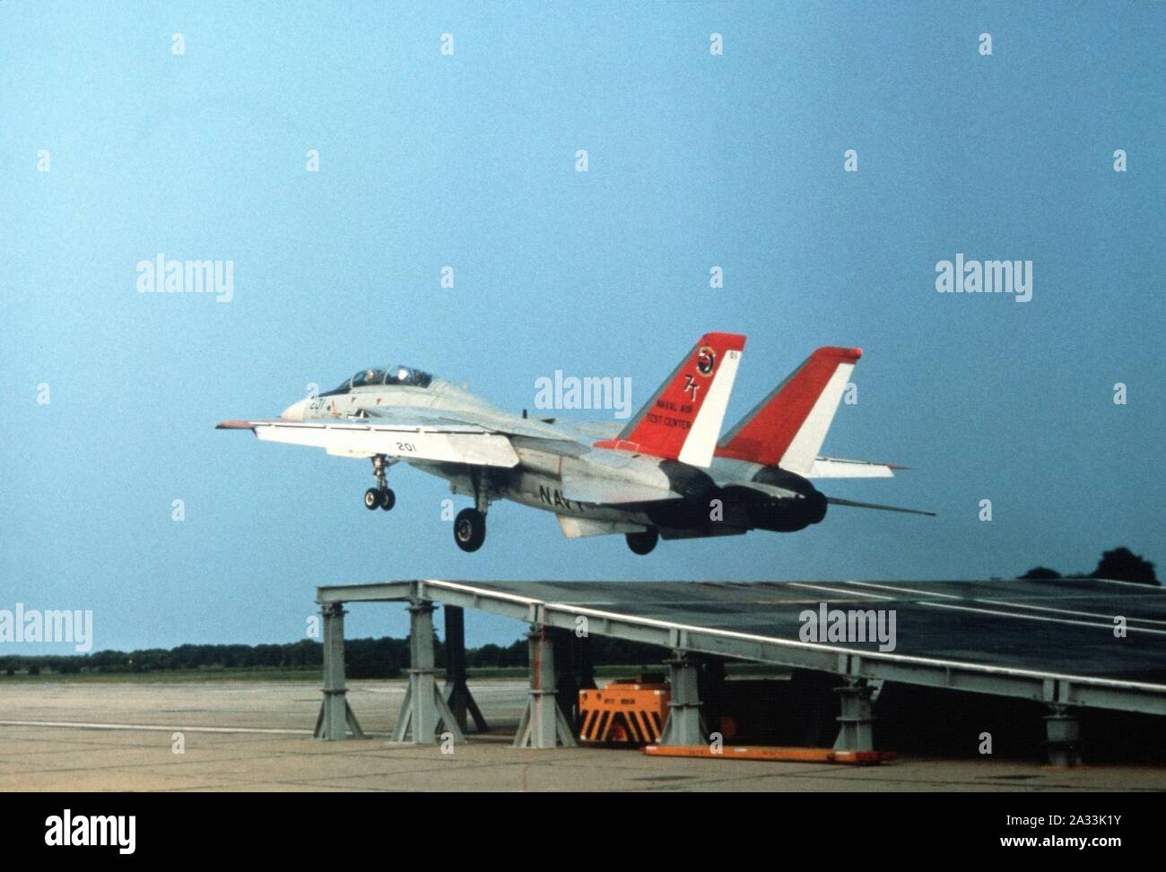 F-14A taking off from a ramp during ski jump feasibility tests Stock ...