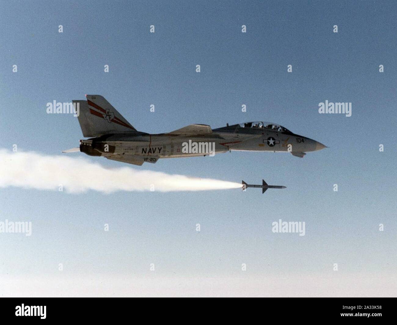 F-14A Tomcat of VF-201 launches AIM-7M c1987 Stock Photo - Alamy