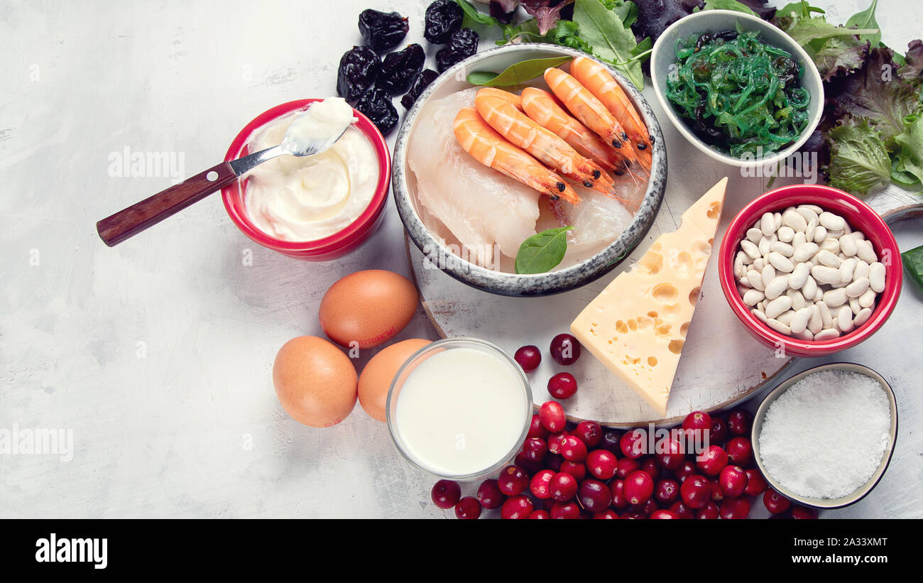 Healthy food containing iodine. Top view with copy space Stock Photo ...