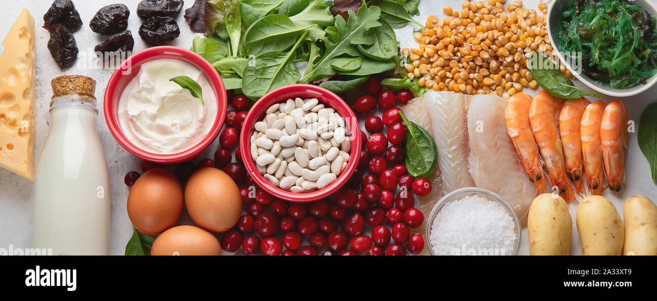 Healthy food containing iodine. Top view. Panorama, banner Stock Photo ...