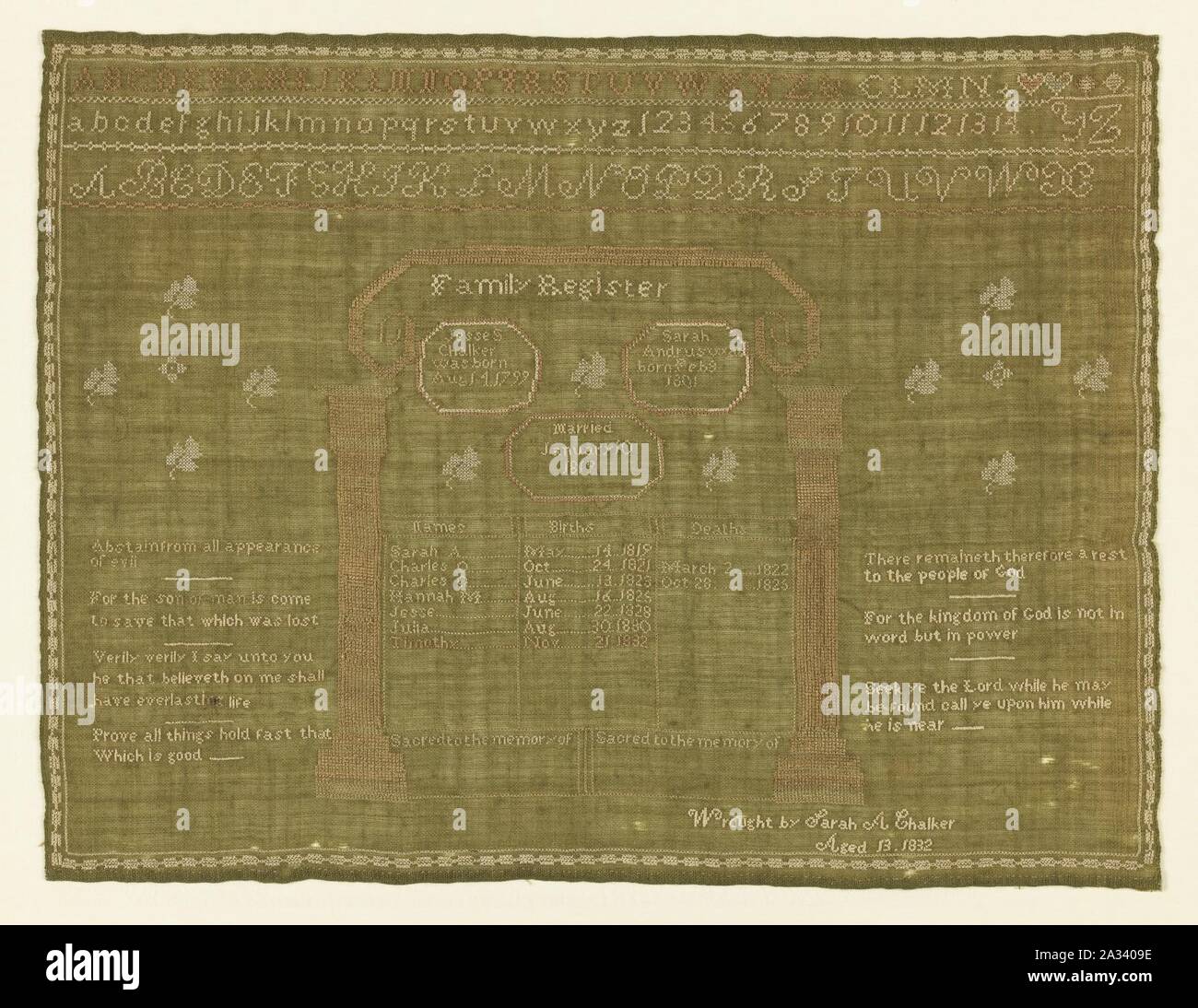 Family Register Sampler (USA), 1832 Stock Photo - Alamy