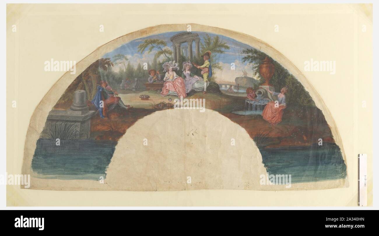 Fan Leaf, Fan Leaf with Musicians in Landscape, ca. 1760 Stock Photo ...