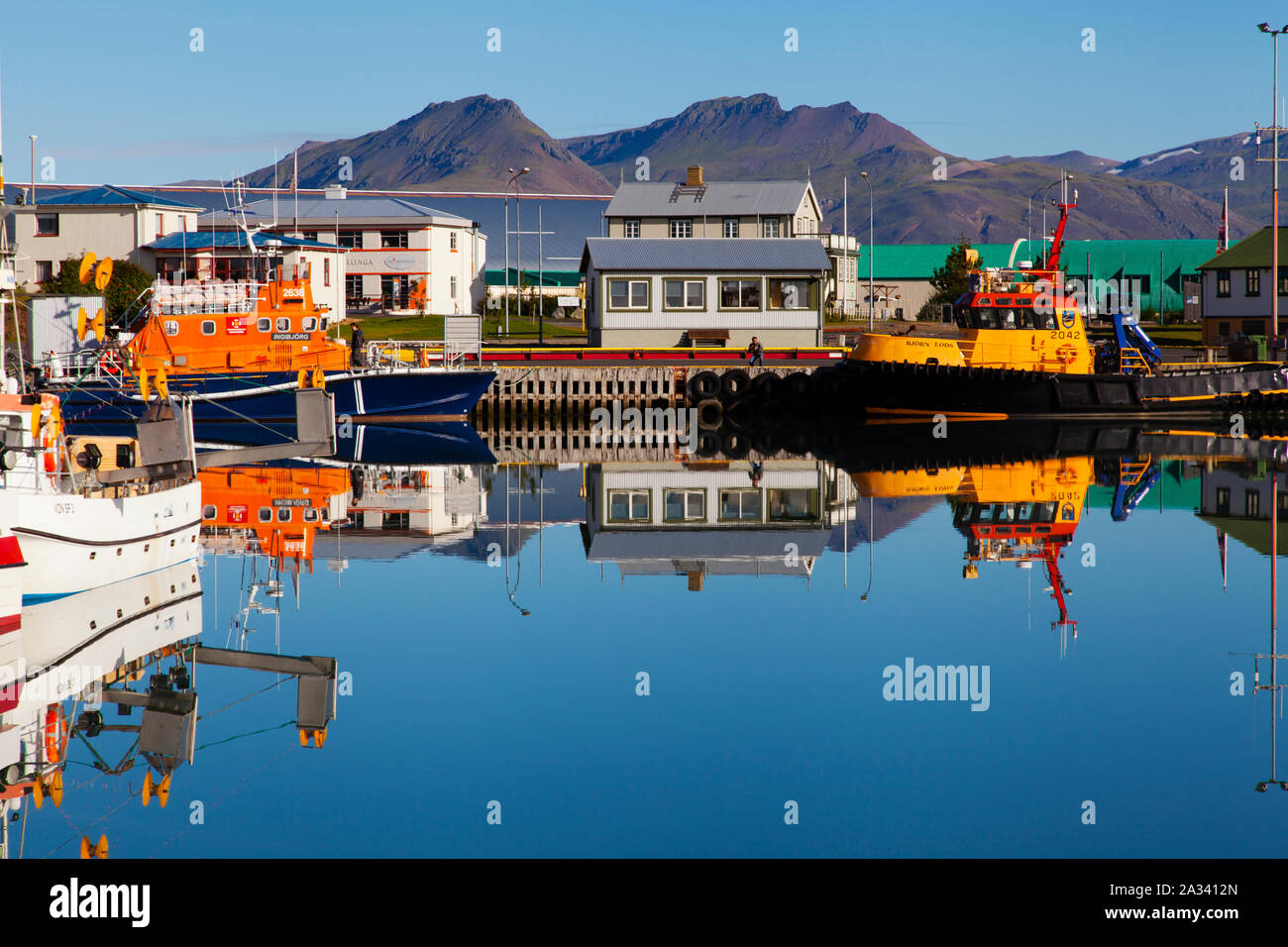 Boats in the Höfn harbor, Iceland Stock Photo - Alamy