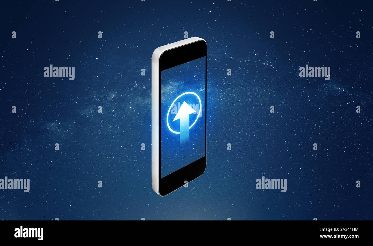 Mobile smart phone with arrow sign on screen Stock Photo - Alamy