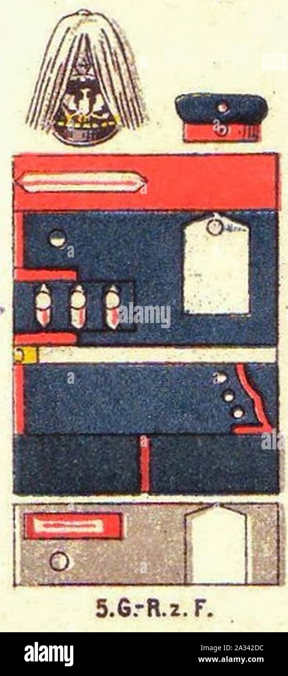 Farbschema der Uniform 5. Garde-Regiment zu Fuß Die Uniformen der deutschen Armee Ruhl Tafel 5 ...
