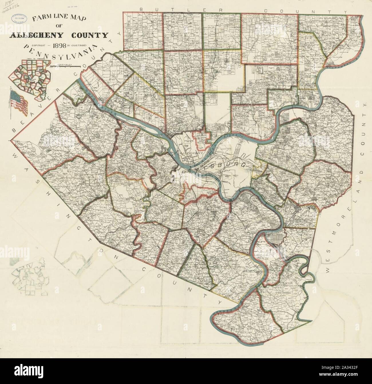 Farm line map of Allegheny County, Pennsylvania Stock Photo - Alamy