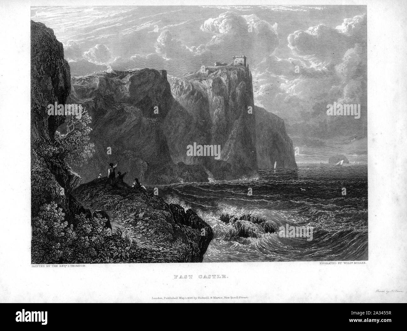 Fast Castle engraving by William Miller after Rev J Thomson Stock Photo ...