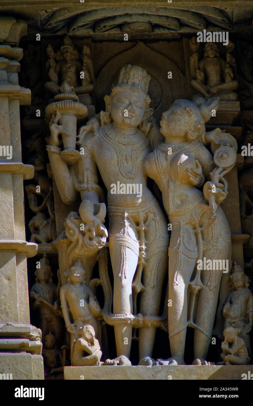 Carving of Hindu god and goddesses Stock Photo - Alamy