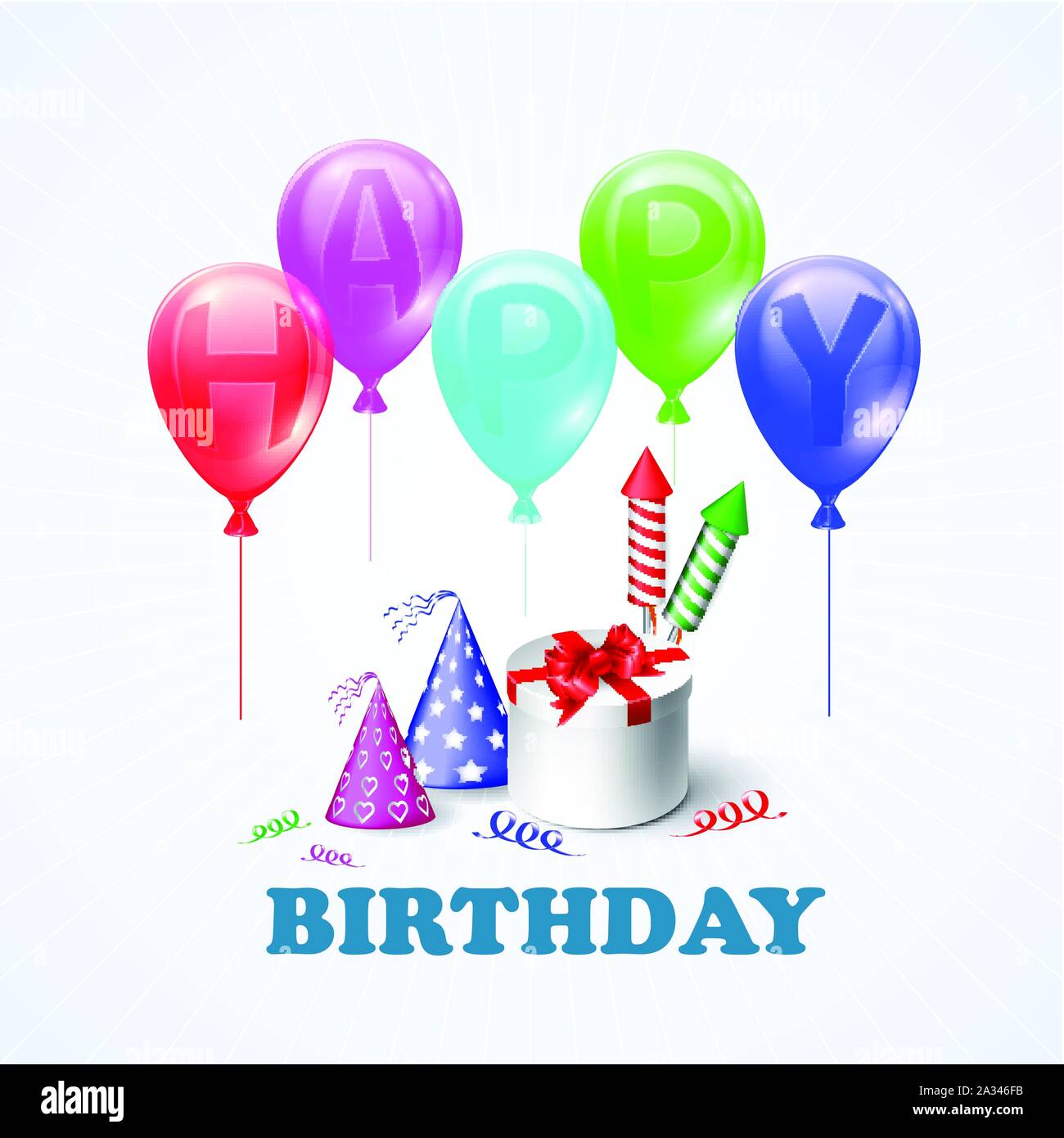 Happy Birthday. Illustration of a gift box and balloons Stock Vector ...