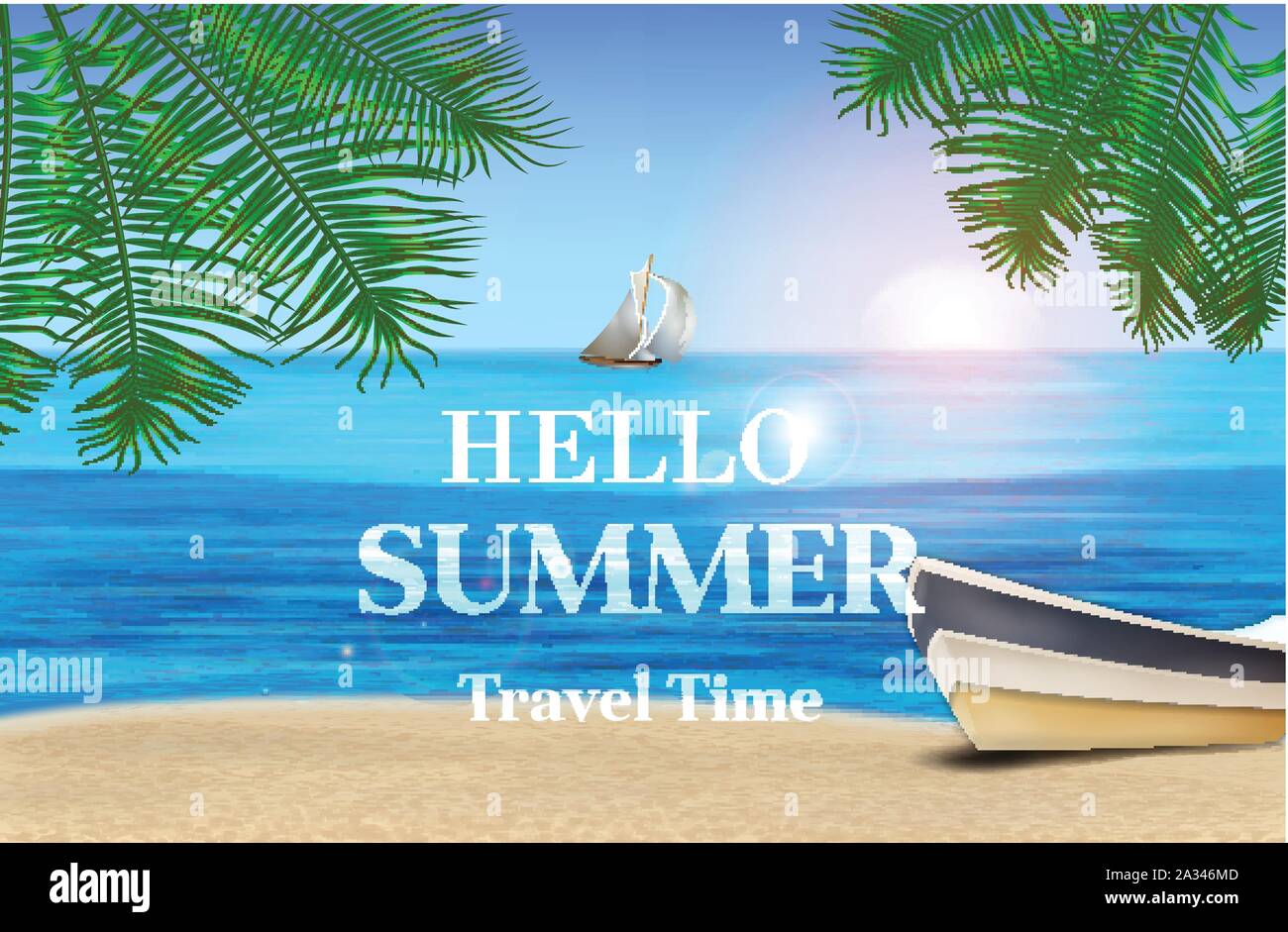 Boat on sea sunrise Stock Vector Images - Alamy