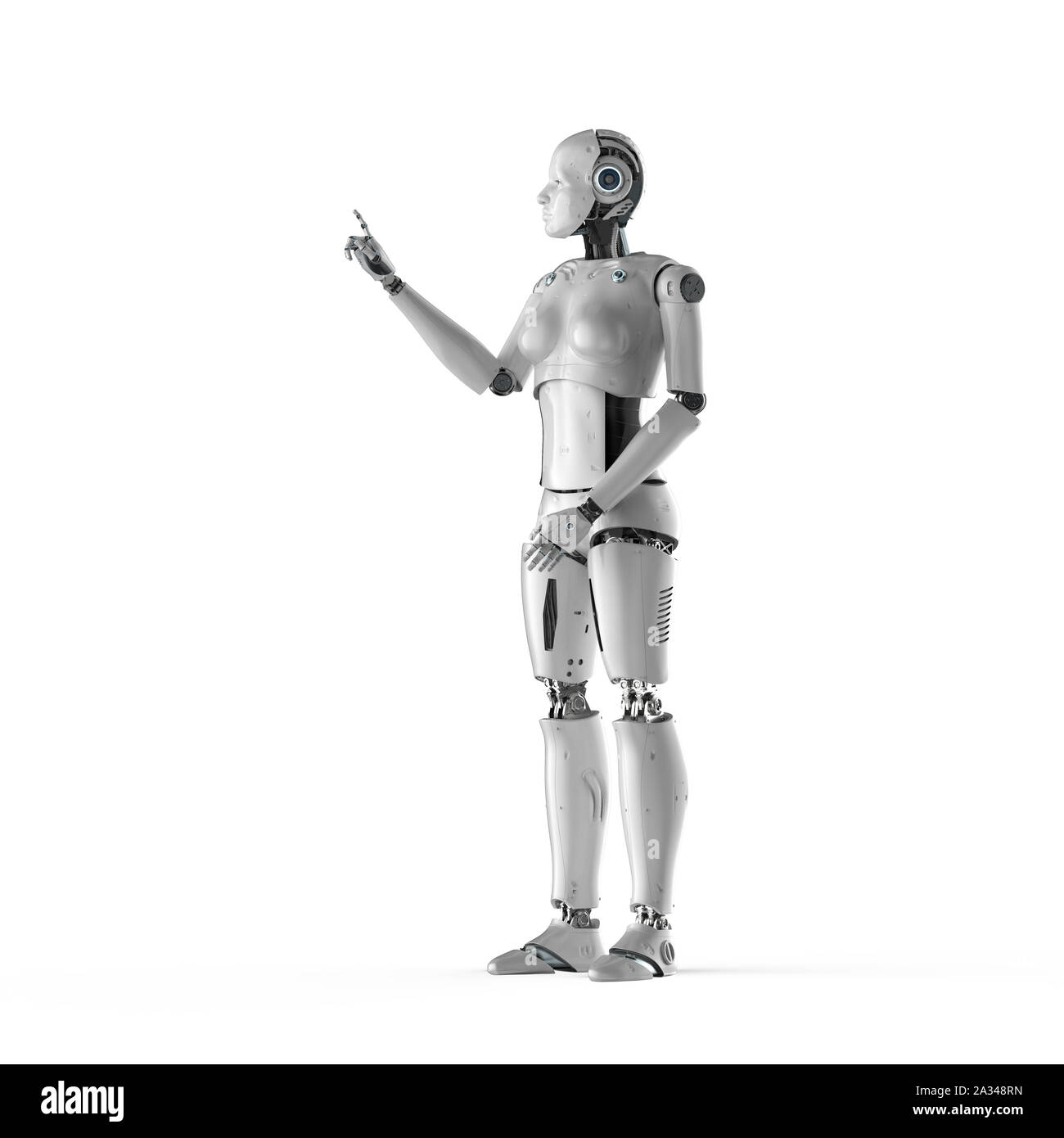 3d rendering female cyborg or robot finger point on white background ...