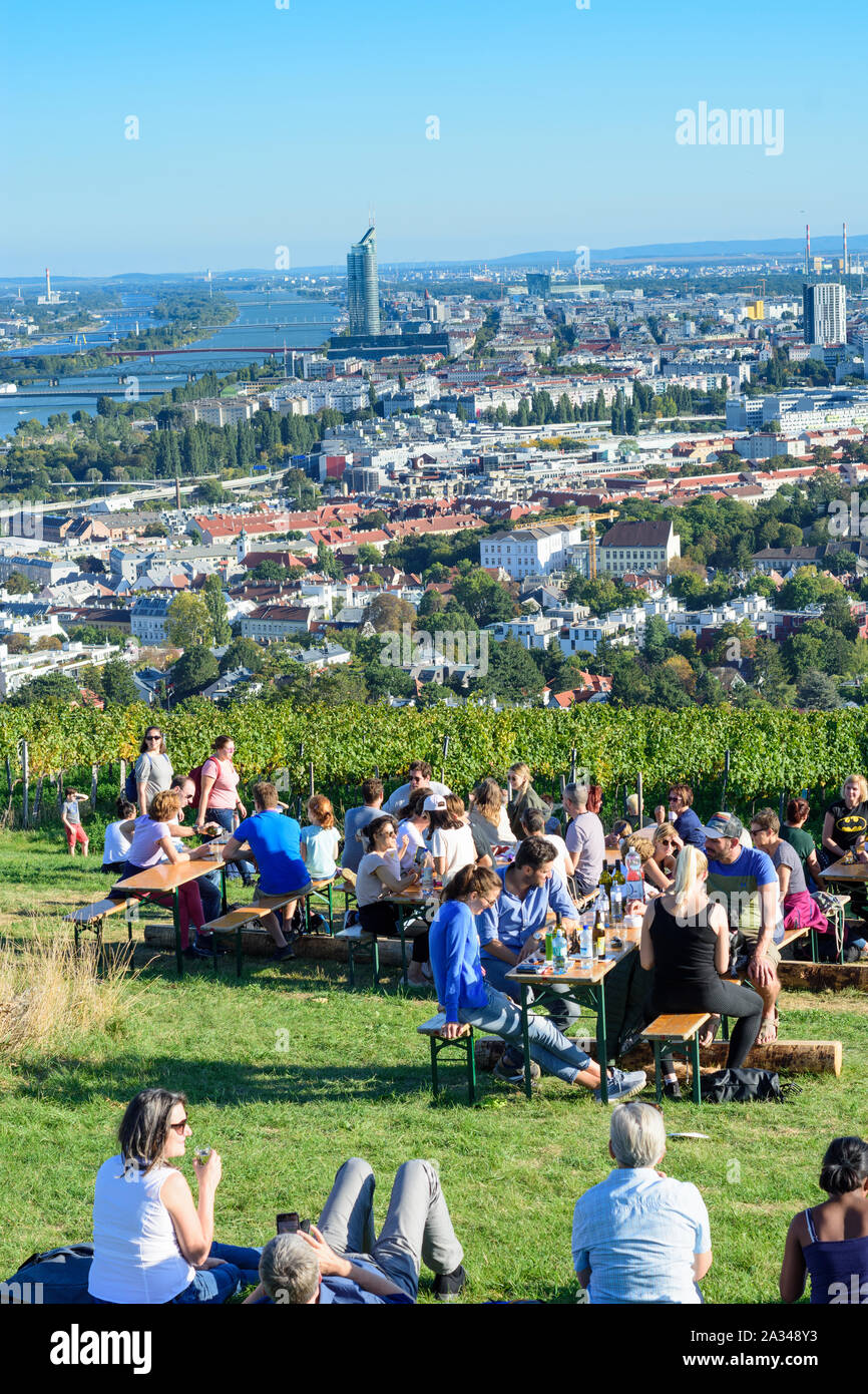 Wien, Vienna: people at Weinwandertag (wine hiking day) Wien, vineyard ...