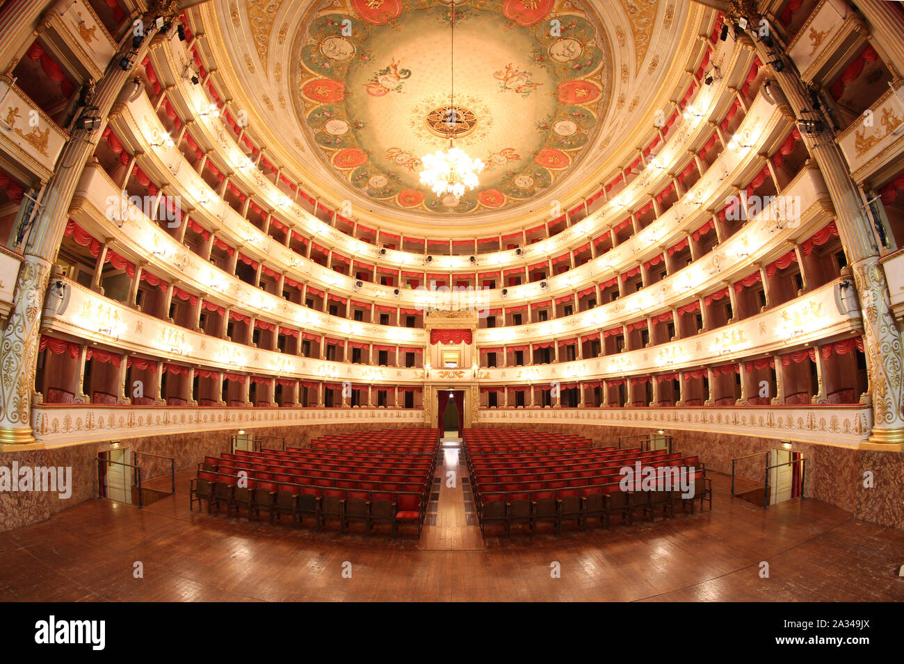 Classical opera house theater, wide-angle interior view from the stage ...