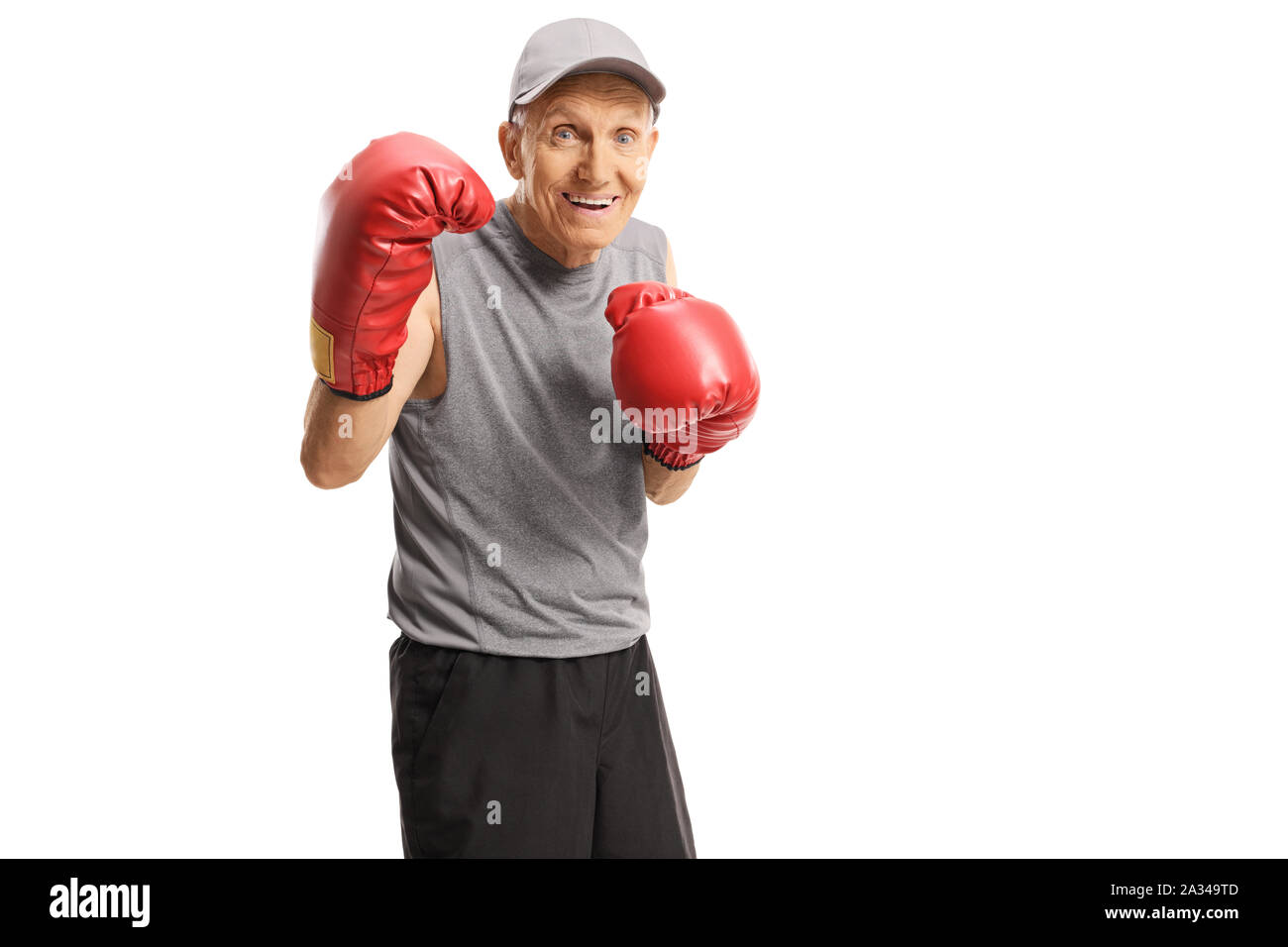 Elderly man training boxing isolated on white background Stock Photo ...