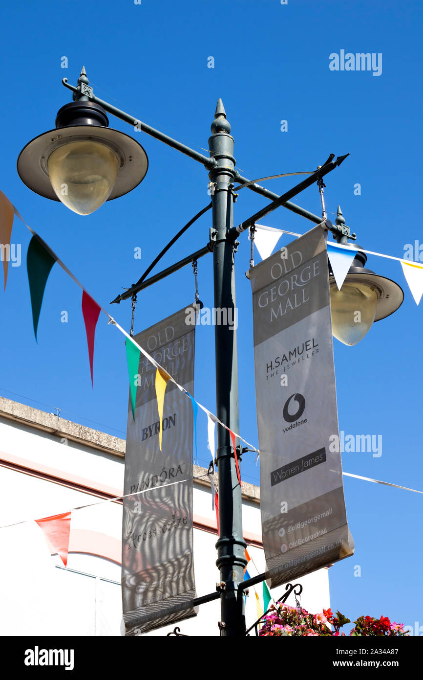 Old George Mall banner advertising shopping centre retailers attached ...