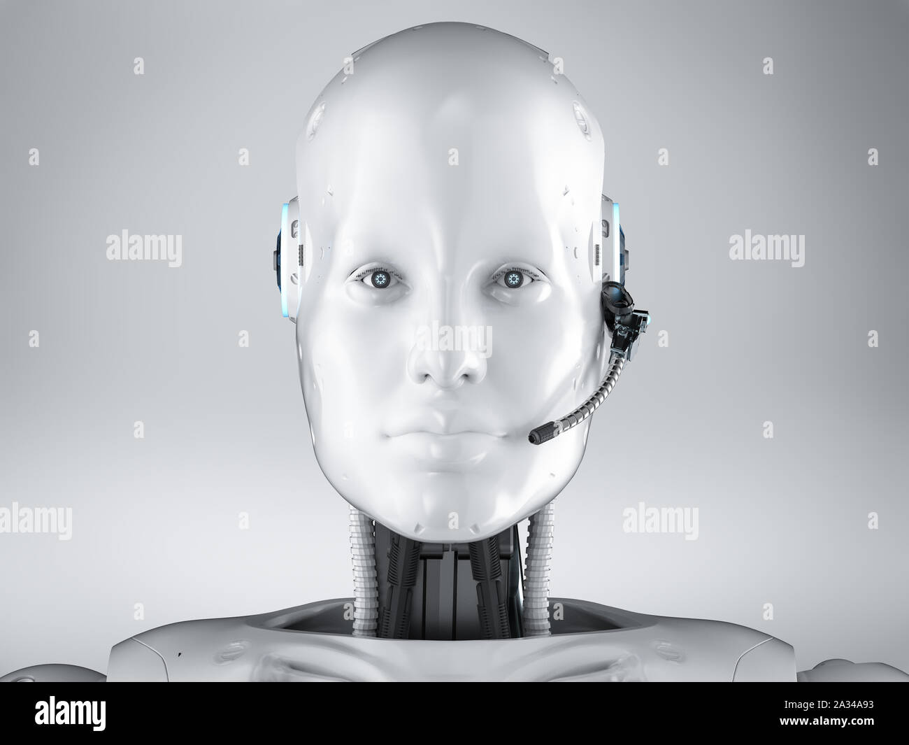 Chat bot concept with 3d rendering humanoid robot with headset Stock ...