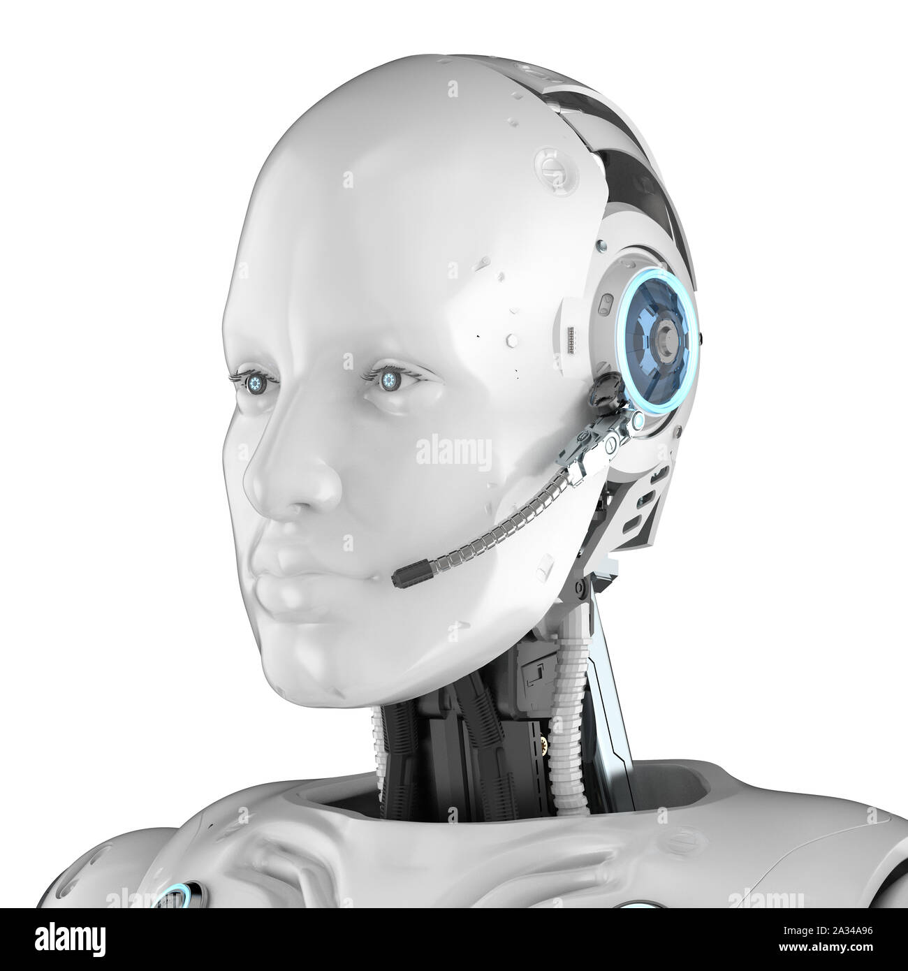 Chat bot concept with 3d rendering humanoid robot with headset Stock Photo - Alamy