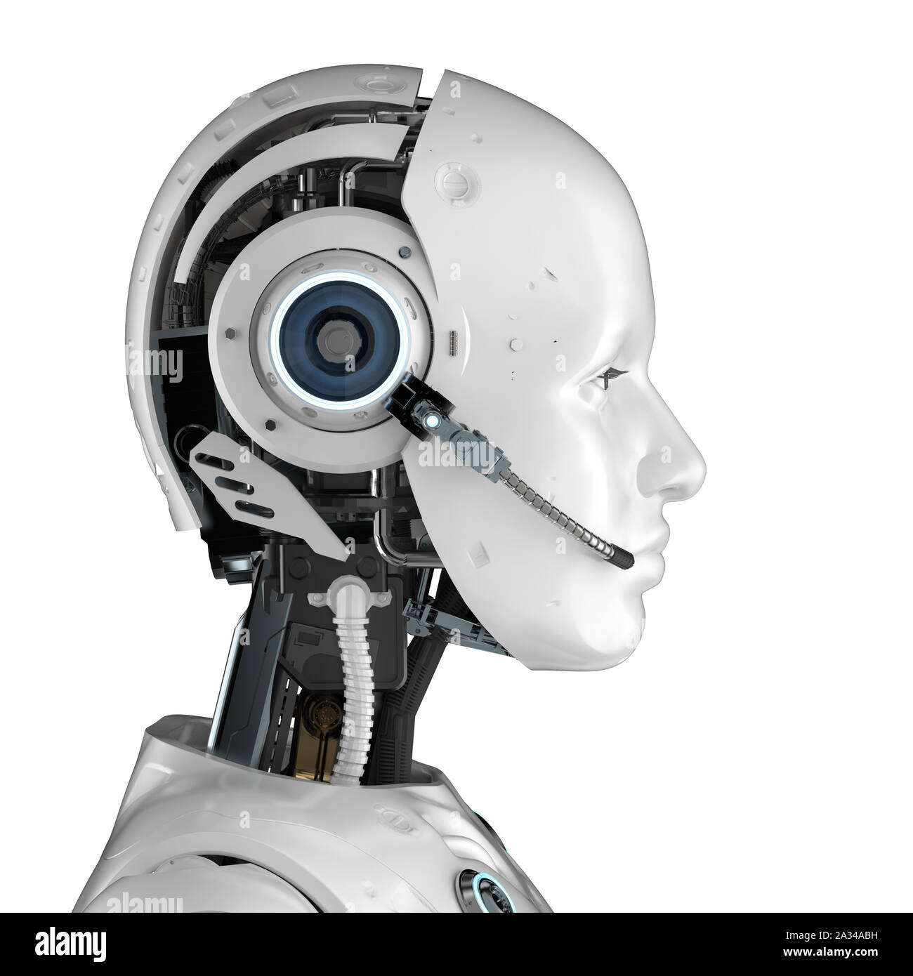 Chat bot concept with 3d rendering humanoid robot with headset Stock ...
