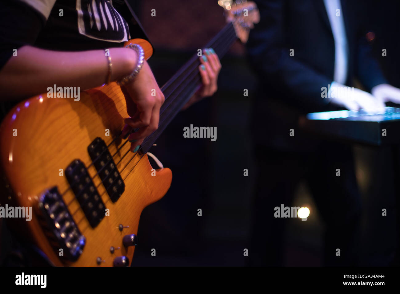 guitar at a concert on stage in the rays of light Stock Photo - Alamy