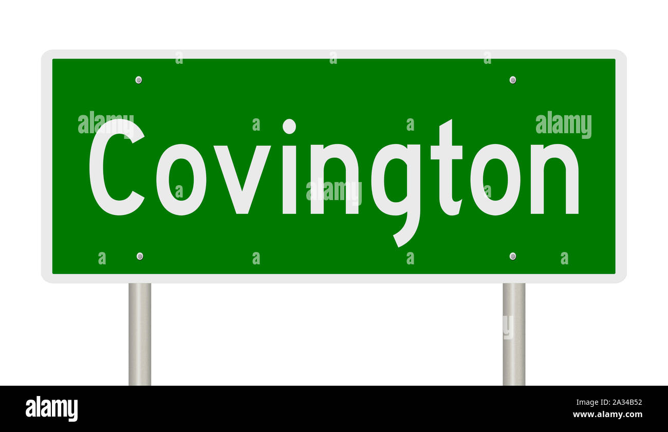 Rendering of a green 3d highway sign for Covington Kentucky Stock Photo ...