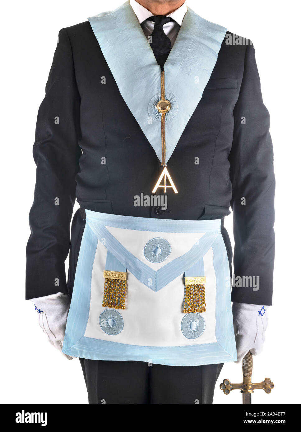 fremason with accessories in front of white background Stock Photo - Alamy