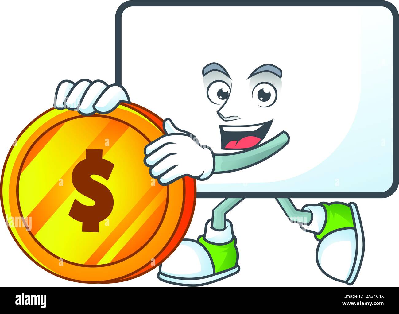 Bring coin shape rectangle bubble cartoon character style Stock Vector ...