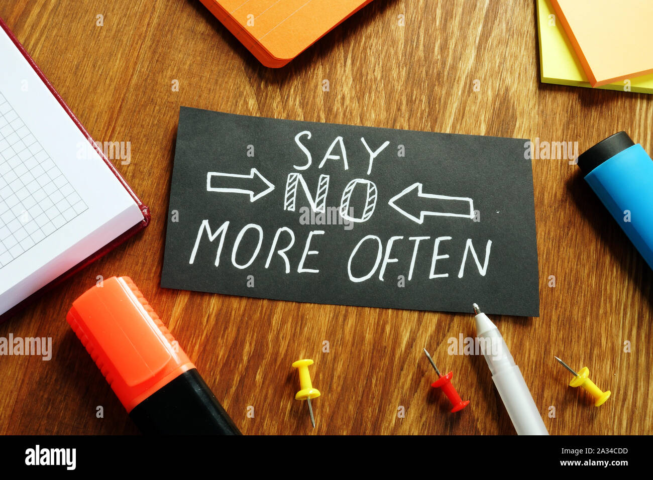Learn to say no more often sign on the piece of paper Stock Photo - Alamy