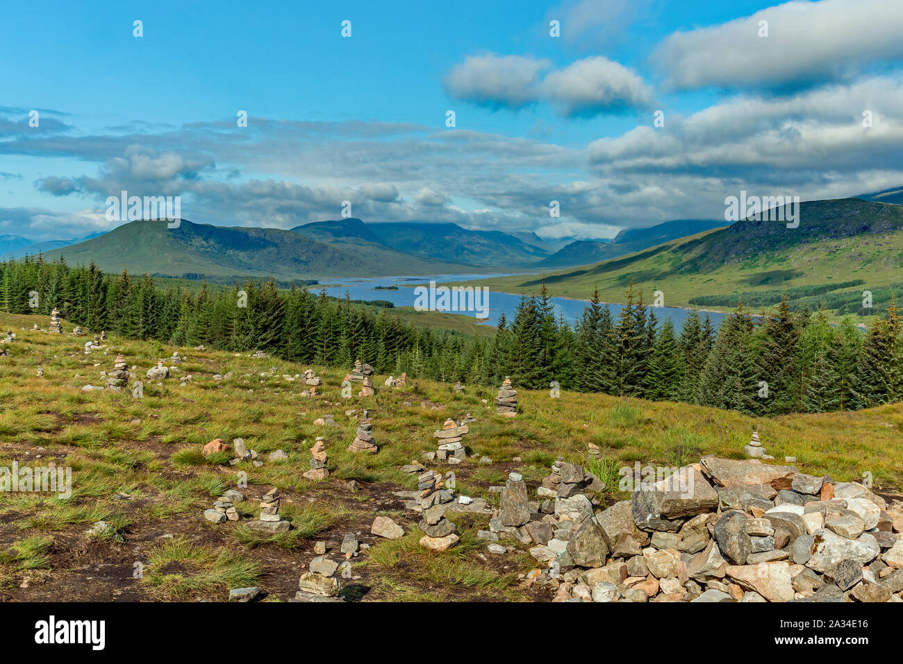 Field of Stone Cairns - Loch Loyne, Scotland Stock Photo - Alamy