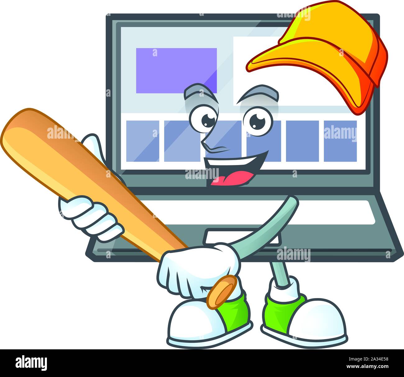 Playing baseball laptop with a cartoon character style Stock Vector ...