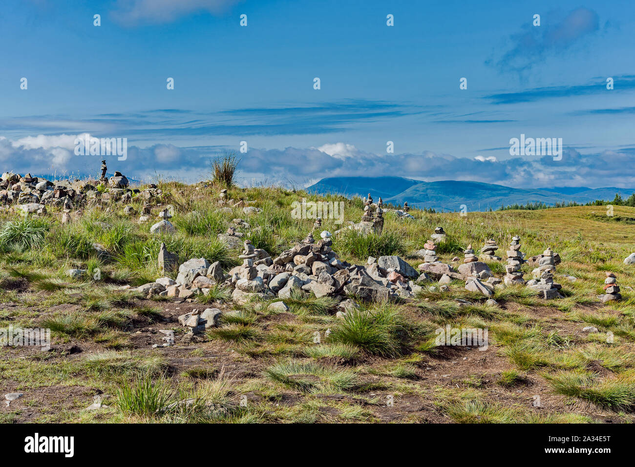 Field of Stone Cairns - Loch Loyne, Scotland Stock Photo - Alamy