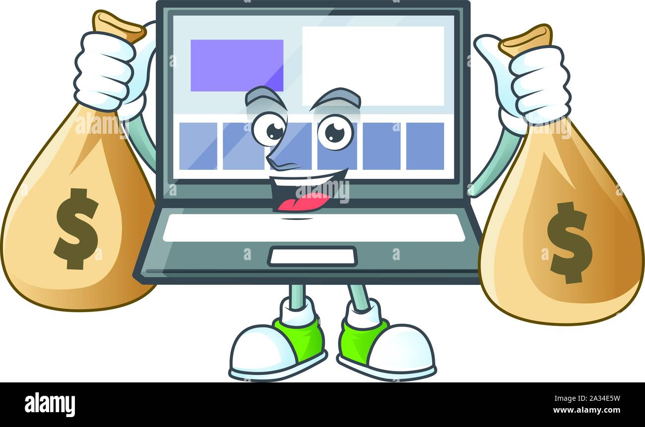 With money bag laptop with a cartoon character style Stock Vector Image ...