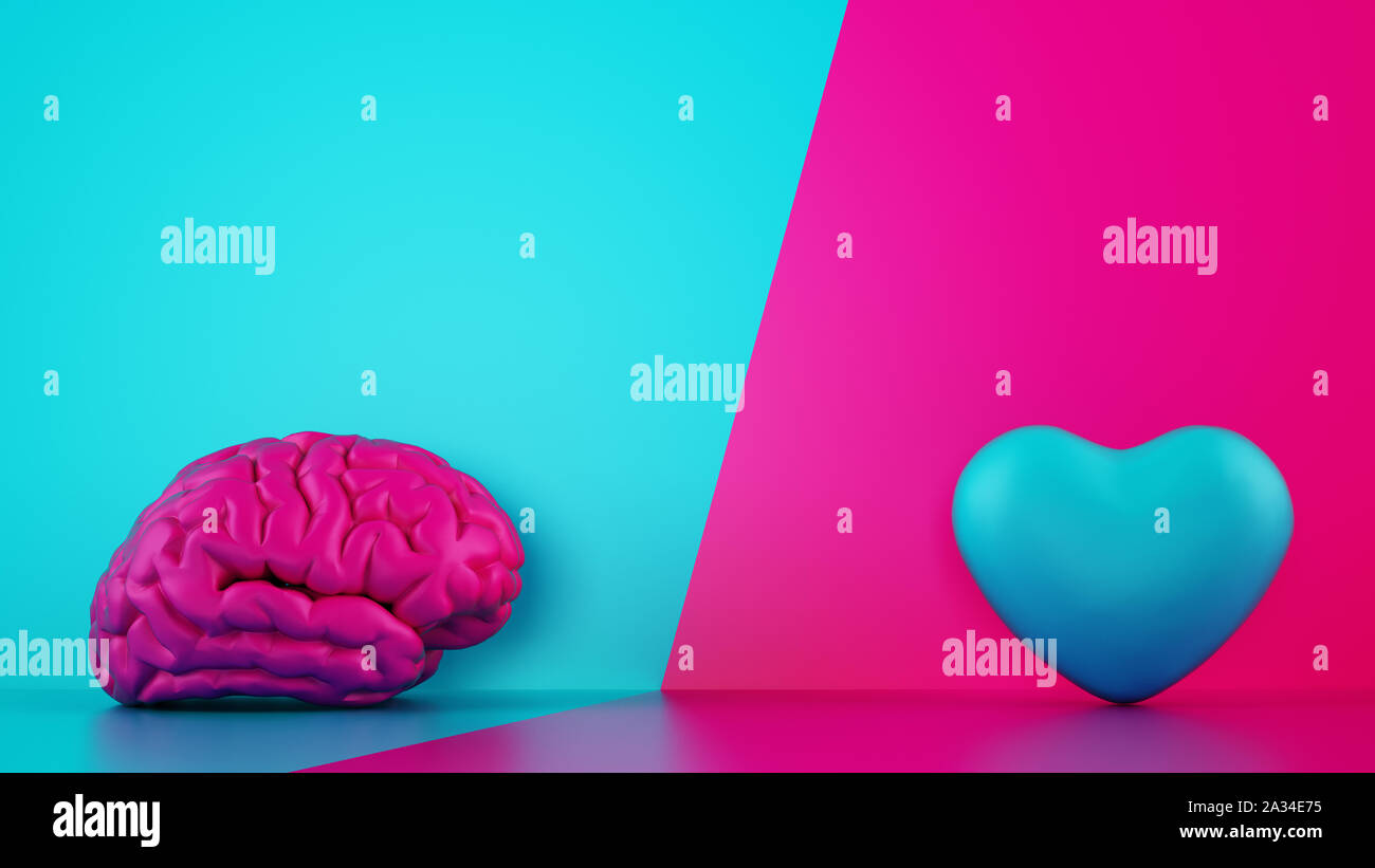 Comparison between reason and feeling. Brain and heart on a two tone ...
