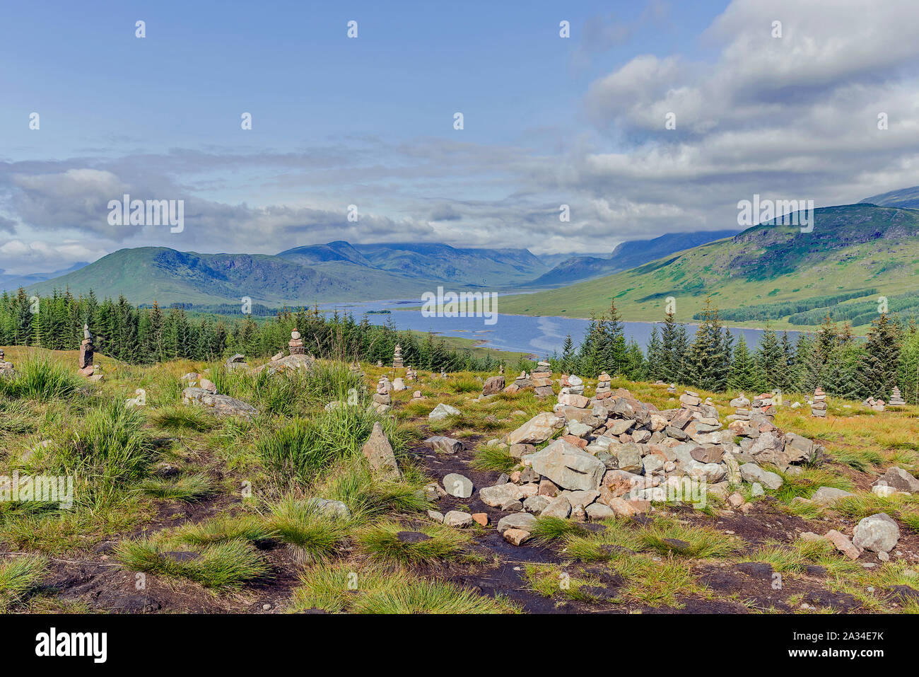 Field of Stone Cairns - Loch Loyne, Scotland Stock Photo - Alamy