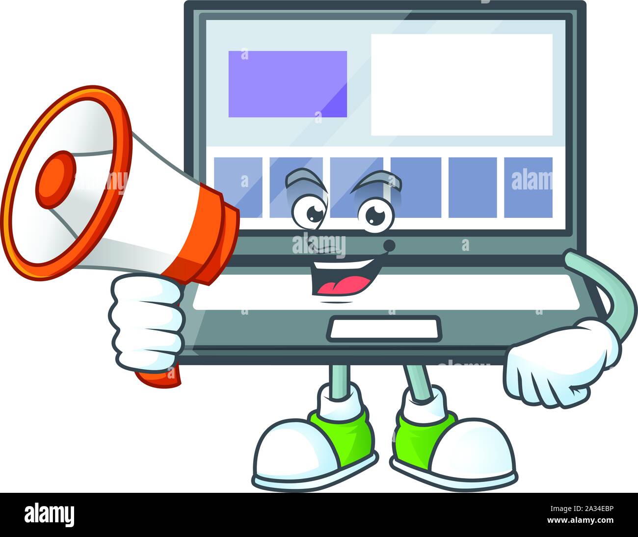 With megaphone laptop with a cartoon character style Stock Vector Image ...
