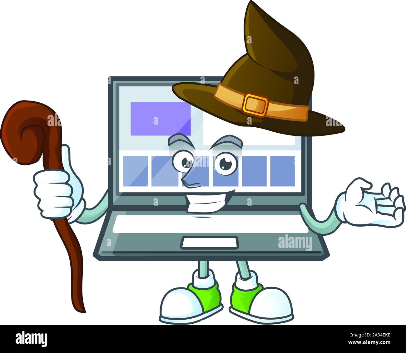 Witch laptop cartoon mascot on white background Stock Vector Image ...