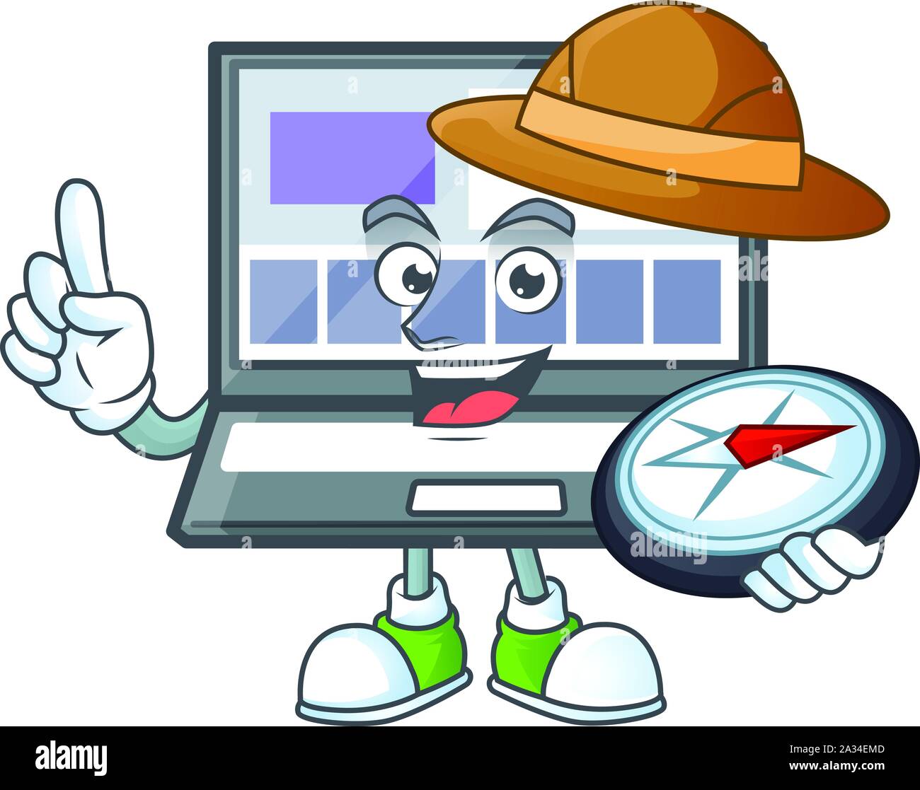 Explorer laptop cartoon mascot on white background Stock Vector Image ...