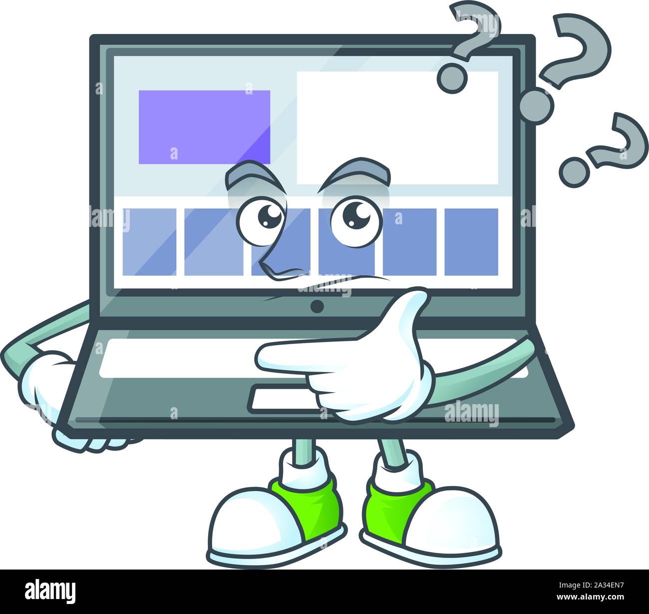 Thinking laptop cartoon mascot on white background Stock Vector Image ...