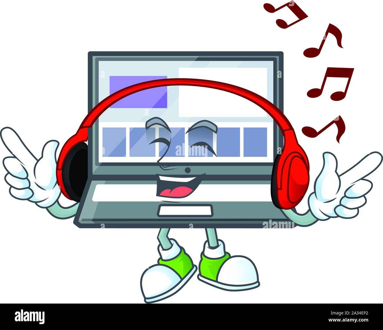 Listening music laptop cartoon mascot on white background Stock Vector ...