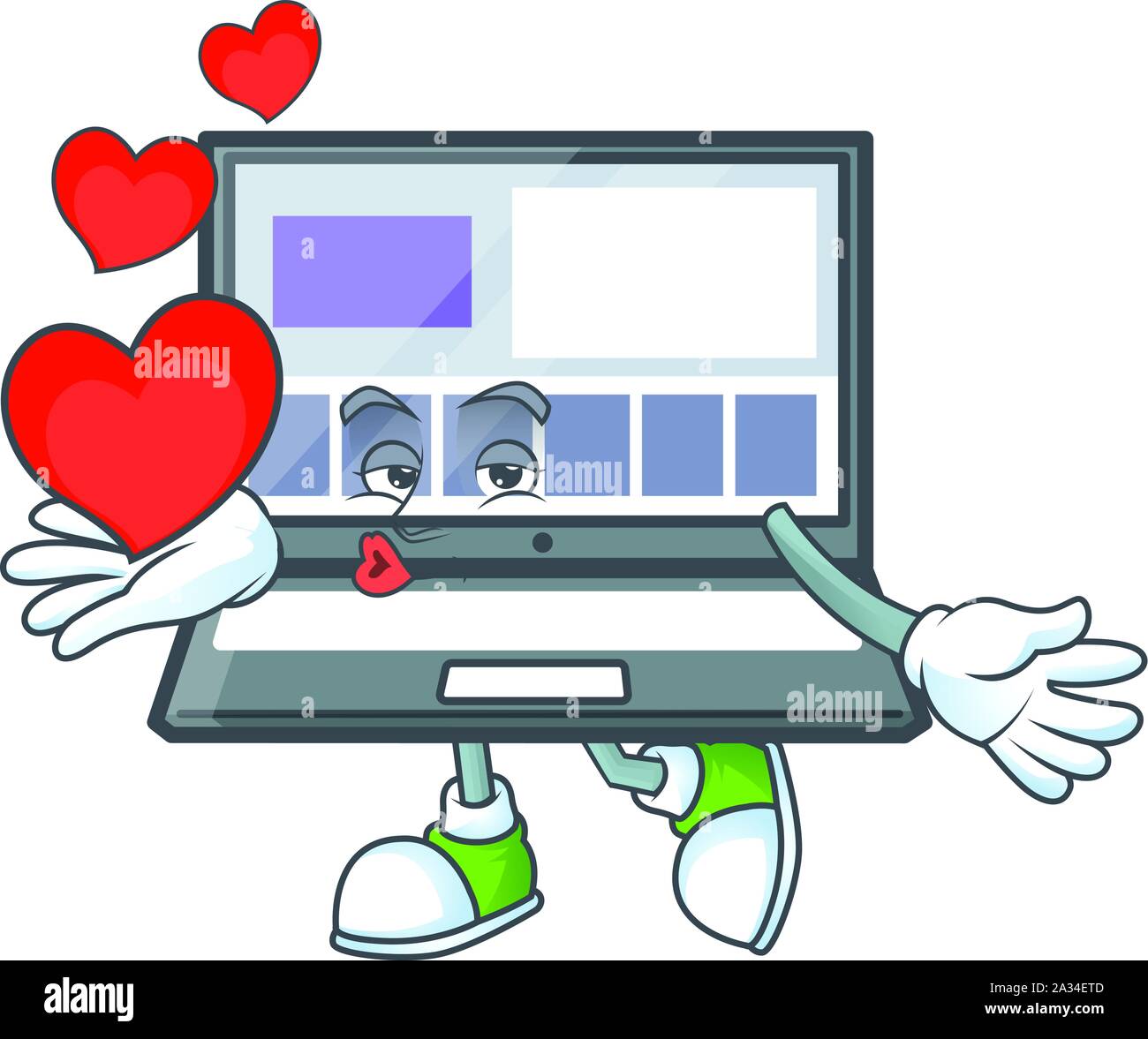 With heart laptop cartoon mascot on white background Stock Vector Image ...