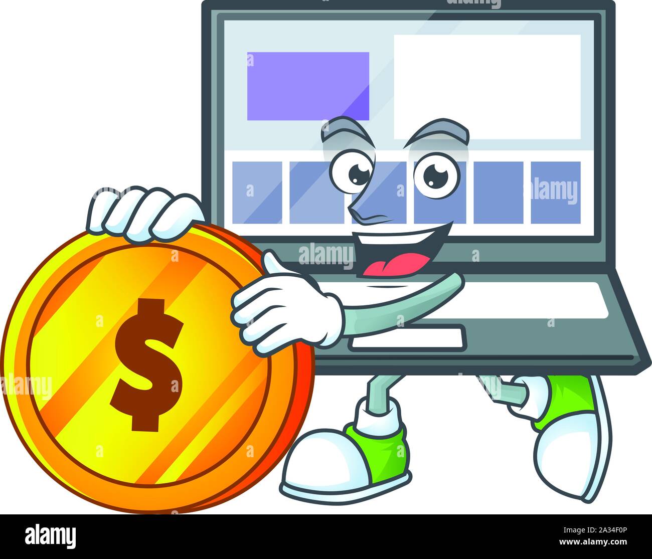 Bring coin laptop cartoon character isolated the mascot Stock Vector ...