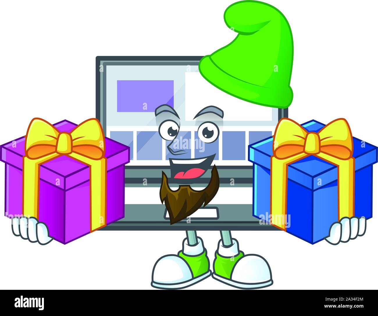 Bring two gifts laptop cartoon character isolated the mascot Stock ...