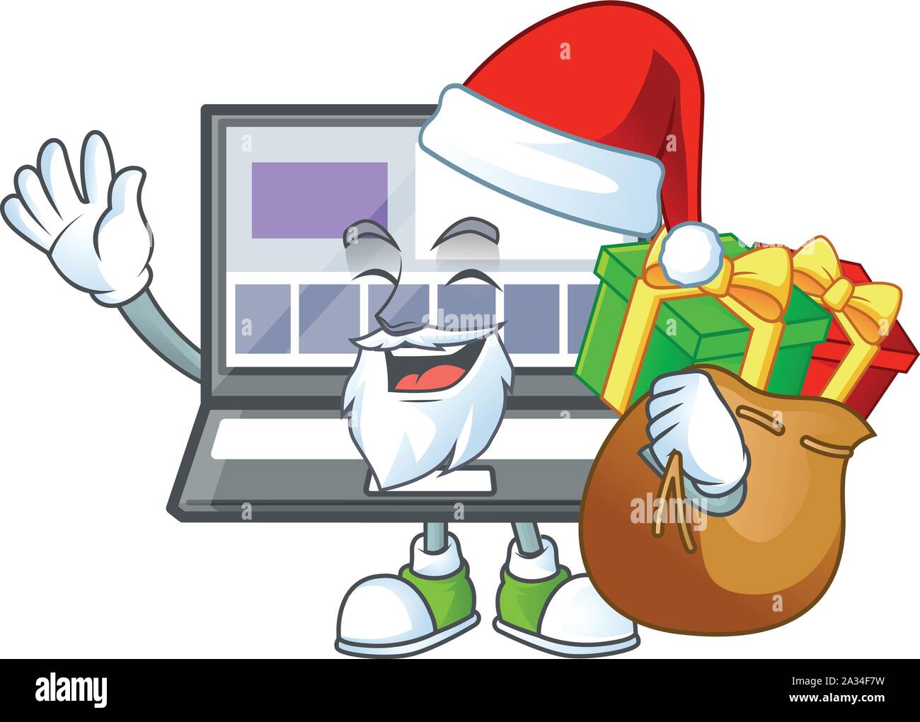 Santa with gift laptop cartoon character isolated the mascot Stock ...
