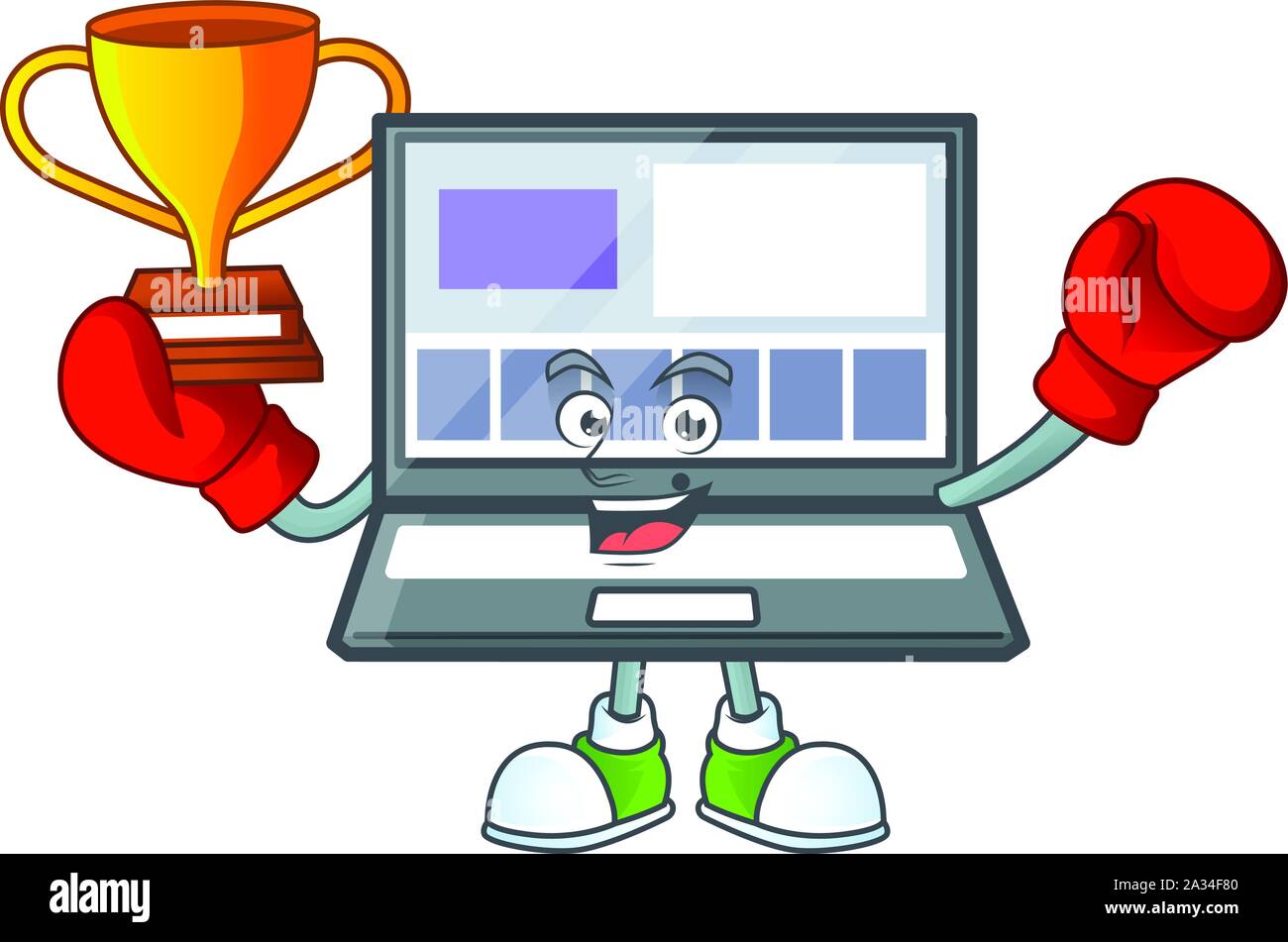 Boxing winner laptop cartoon character isolated the mascot Stock Vector ...